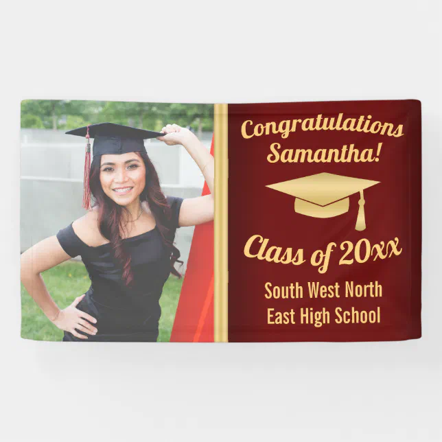 Classic Maroon Gold Custom Photo Graduation Sign | Zazzle