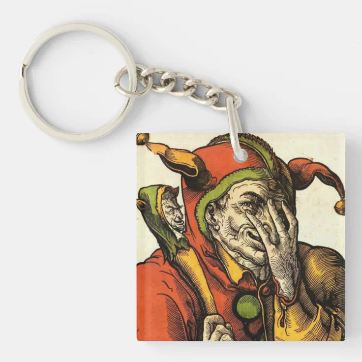 Classic medieval Joker, Jester or Fool. Vintage. Keychain | Zazzle