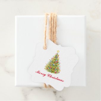 Classic Merry Christmas Tree Gift Tags Favor Tags | Zazzle