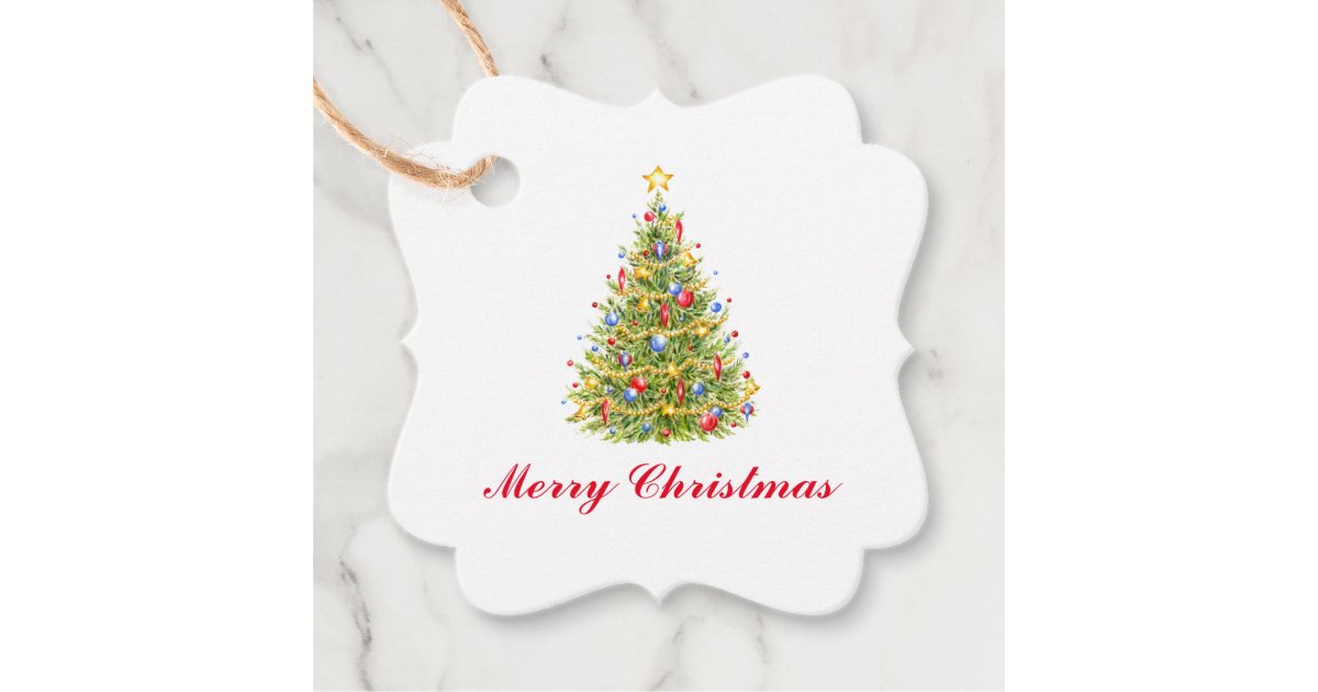 Classic Merry Christmas Tree Gift Tags Favor Tags | Zazzle