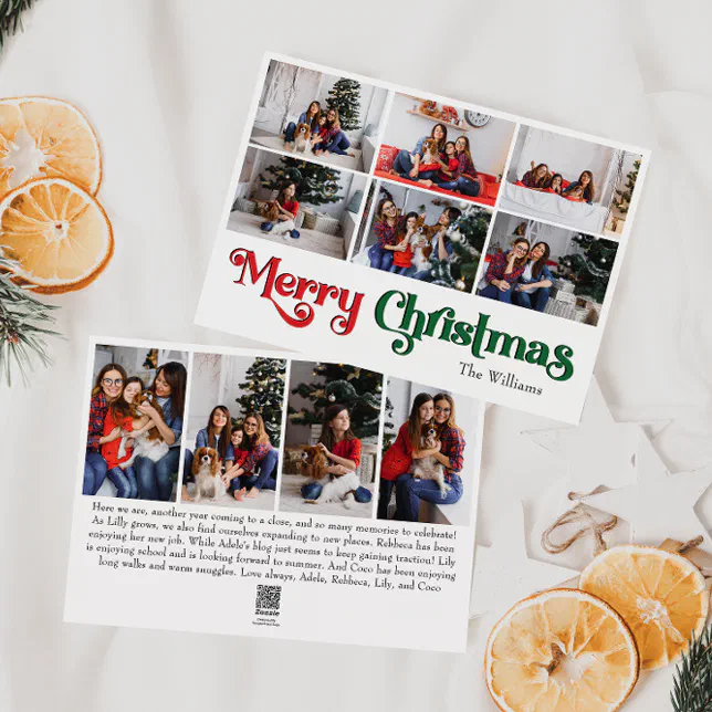 Classic Merry Christmas Year In Review Ten Photo Holiday Card | Zazzle