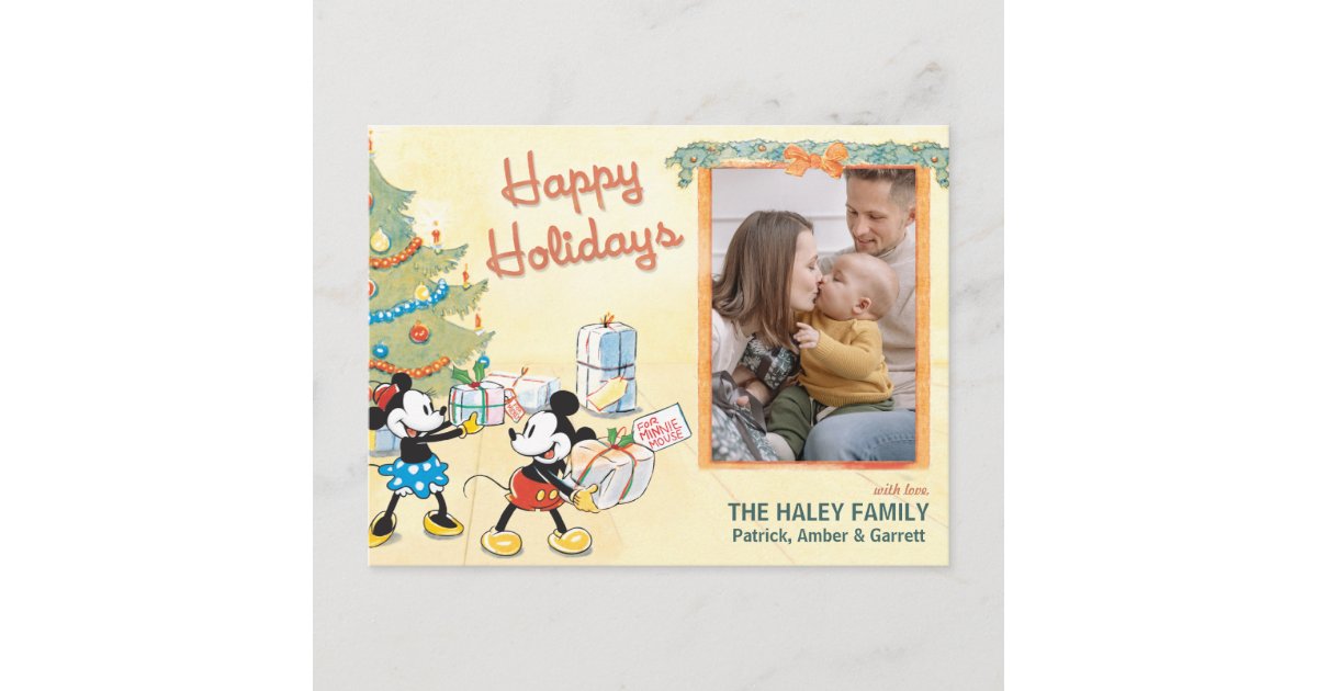 Classic Mickey and Minnie: Happy Holidays Holiday Postcard | Zazzle