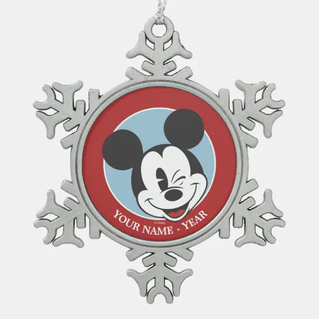 Classic Mickey | Head Tilt Wink Add Your Name Snowflake Pewter ...