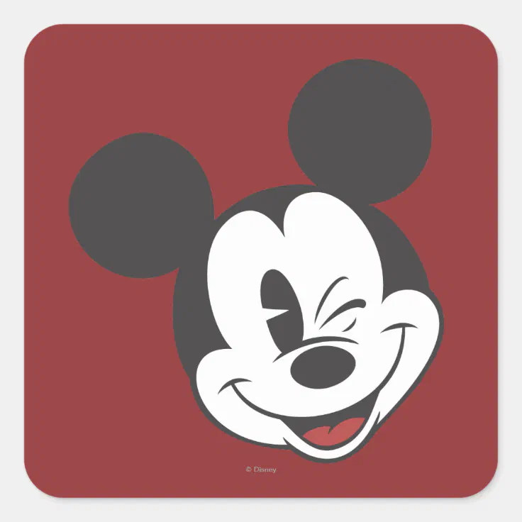 Classic Mickey | Head Tilt Wink Square Sticker | Zazzle