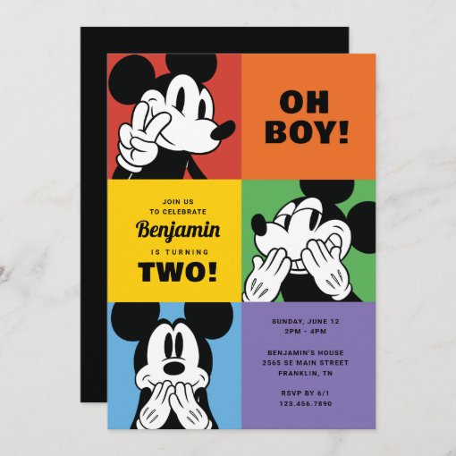 Classic Mickey Mouse Rainbow Colorblock Birthday Invitation | Zazzle