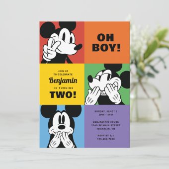 Classic Mickey Mouse Rainbow Colorblock Birthday Invitation | Zazzle