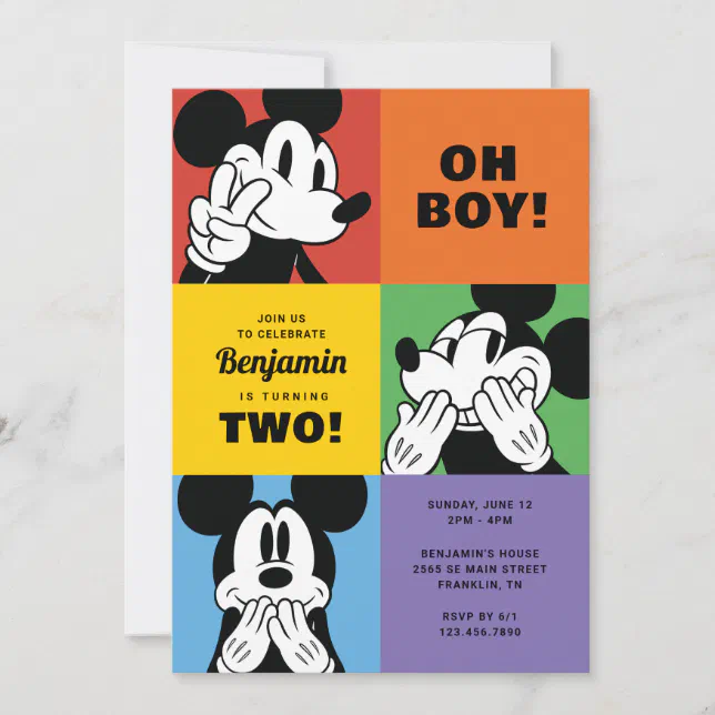 Classic Mickey Mouse Rainbow Colorblock Birthday Invitation | Zazzle