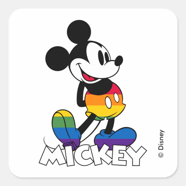 Classic Mickey Rainbow Stripes Square Sticker | Zazzle
