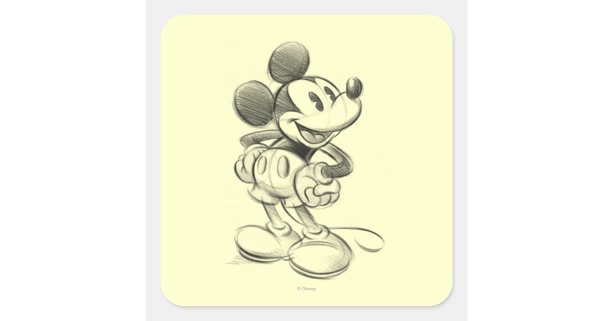 Classic Mickey | Sketch Square Sticker | Zazzle