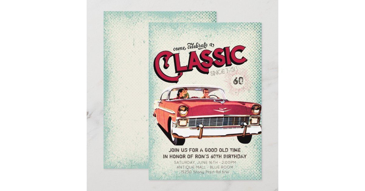Classic Mid Century Car | Vintage 60th Birthday Invitation | Zazzle