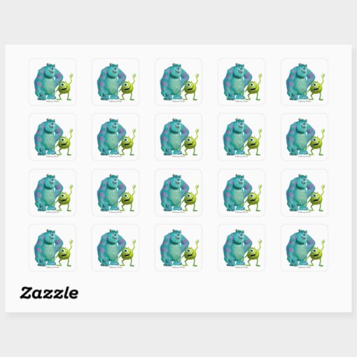Classic Mike & Sully Waving Disney Square Sticker | Zazzle