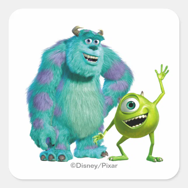 Classic Mike & Sully Waving Disney Square Sticker | Zazzle