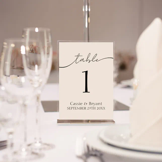 Classic Minimal Modern Script Wedding Table Number | Zazzle