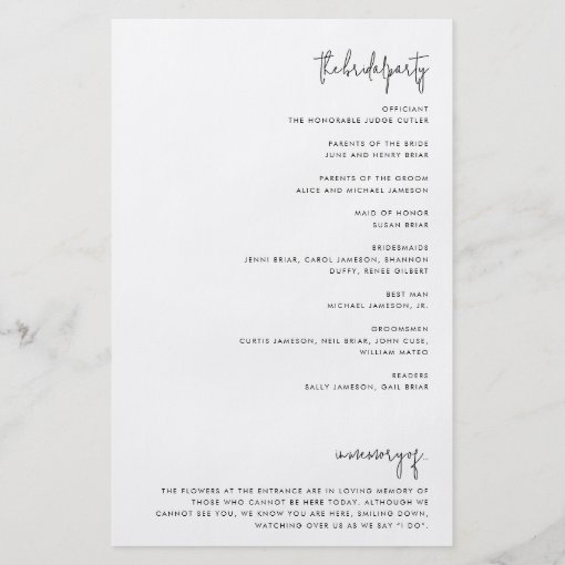 Classic Minimalist Custom Wedding Paper Program | Zazzle