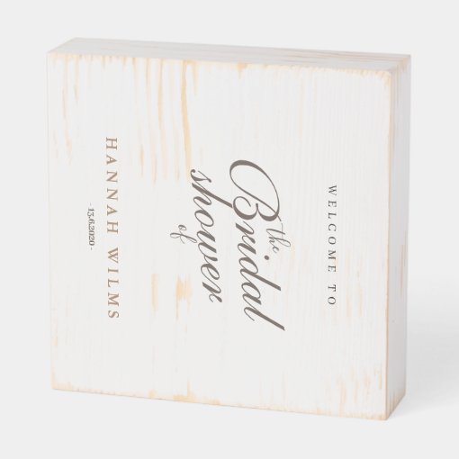 Classic Minimalist Elegant Bridal Shower Welcome Wooden Box Sign | Zazzle