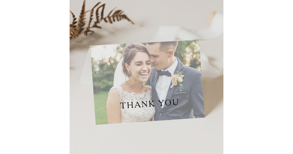 Classic Minimalist Folded Front and Back Photo Thank You Card | Zazzle