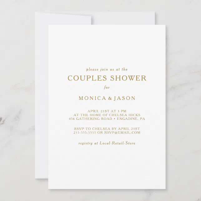 Classic Minimalist Gold Couples Shower Invitation | Zazzle