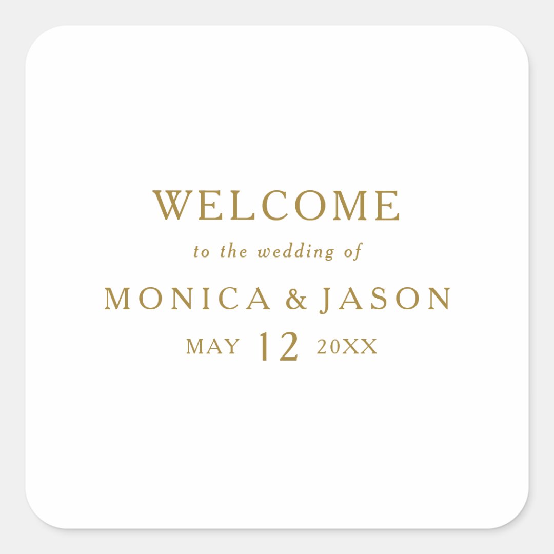 Classic Minimalist Gold Wedding Welcome Square Sticker | Zazzle