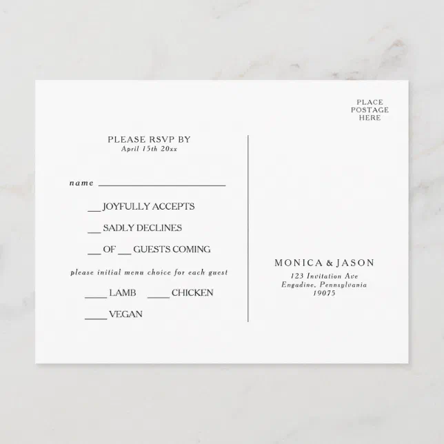 Classic Minimalist Menu Choice RSVP Card | Zazzle