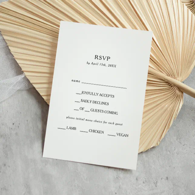 Classic Minimalist Menu Choice RSVP Card | Zazzle