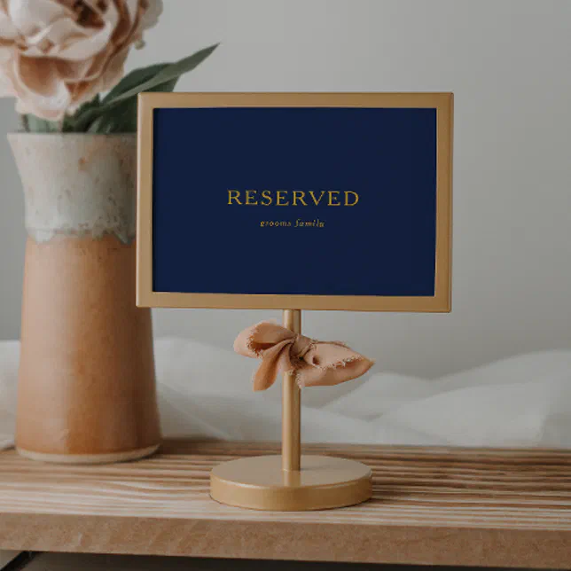 Classic Minimalist Navy Blue | Gold Reserved Sign | Zazzle
