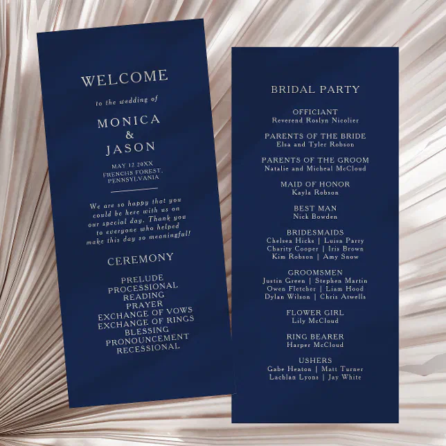 Classic Minimalist Navy Blue | Silver Wedding Program | Zazzle