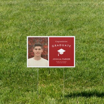Classic Minimalist Red Photo Graduate Sign | Zazzle