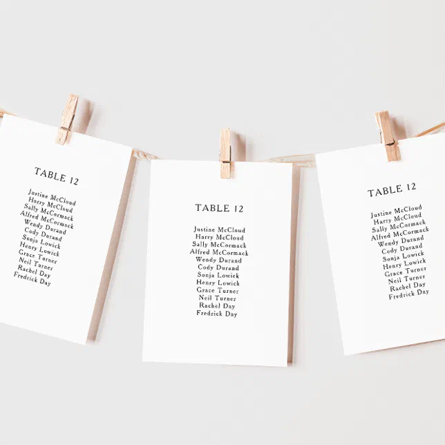 Classic Minimalist Table Number Seating Chart | Zazzle