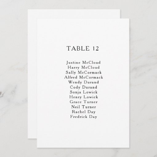 Classic Minimalist Table Number Seating Chart | Zazzle