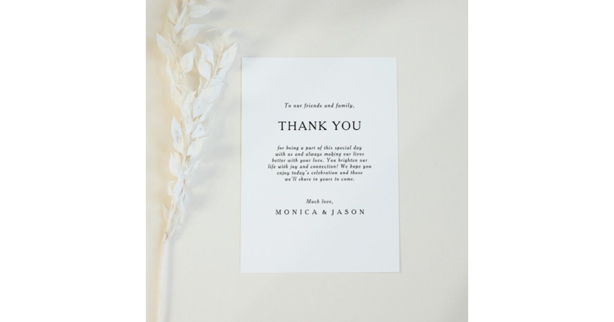 Classic Minimalist Thank You Reception Card | Zazzle