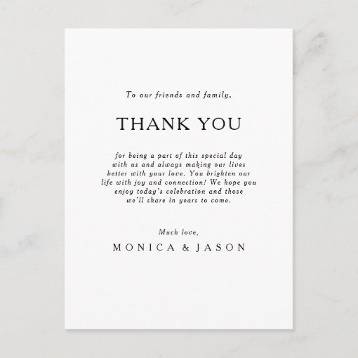 Classic Minimalist Thank You Reception Card | Zazzle