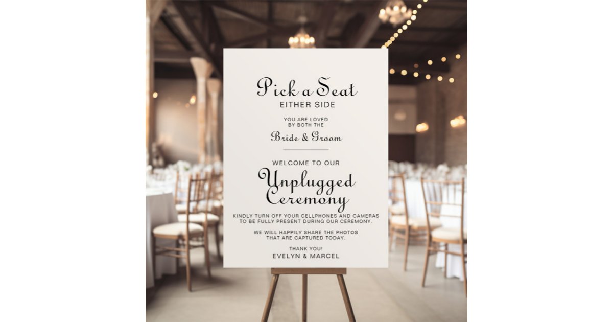 Classic Minimalist Wedding Unplugged Ceremony Poster | Zazzle