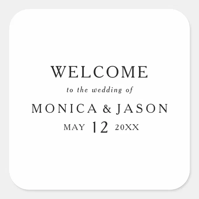 Classic Minimalist Wedding Welcome Square Sticker | Zazzle