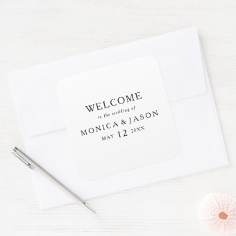 Classic Minimalist Wedding Welcome Square Sticker | Zazzle
