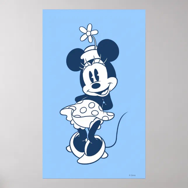 Classic Minnie | Blue Hue with Flower Poster | Zazzle