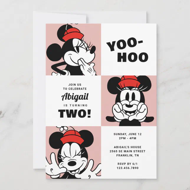 Classic Minnie Mouse Colorblock Girls Birthday Invitation | Zazzle
