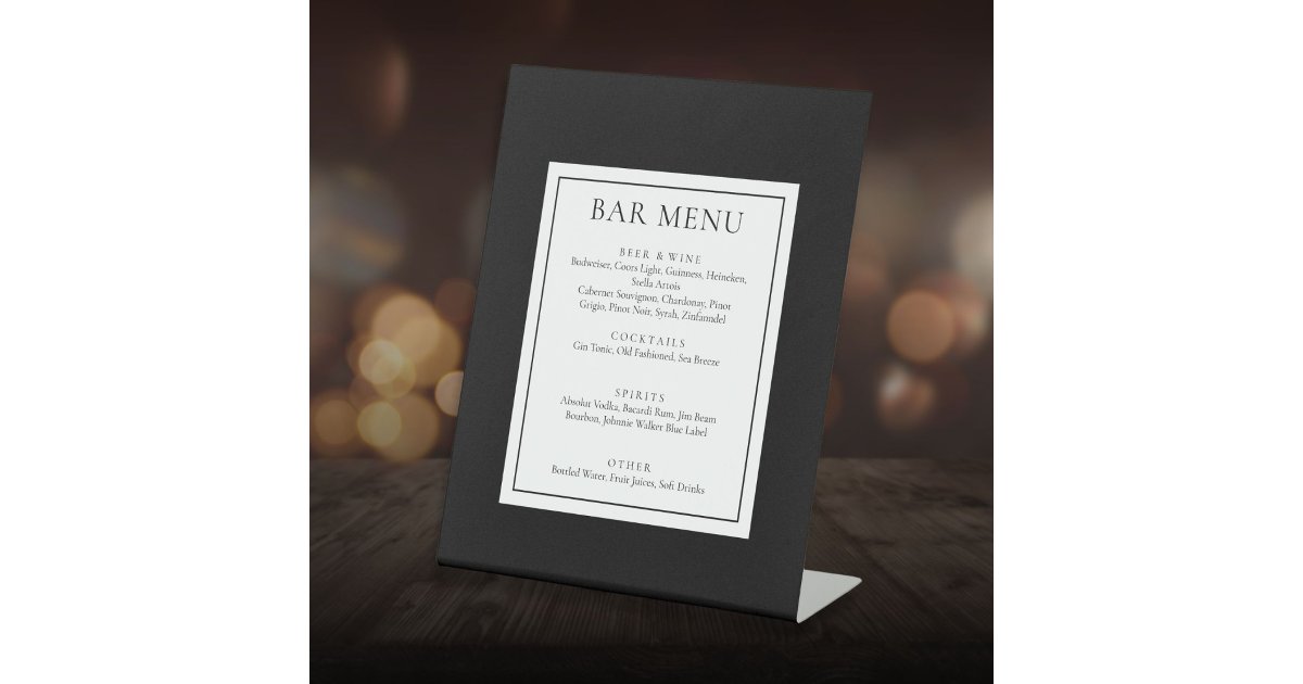Classic Modern Black And White Bar Menu Pedestal Sign | Zazzle
