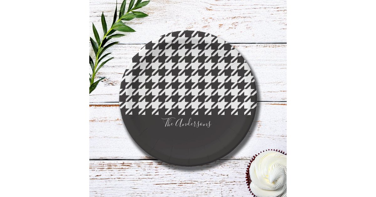 Classic Modern Black and White Houndstooth Paper Plates | Zazzle