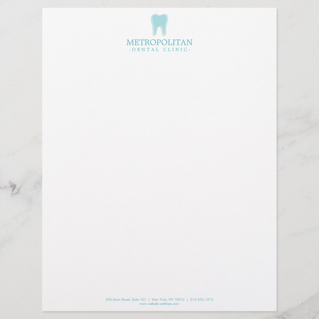 Classic Modern Dentist Tooth Logo Aqua Blue Letterhead | Zazzle