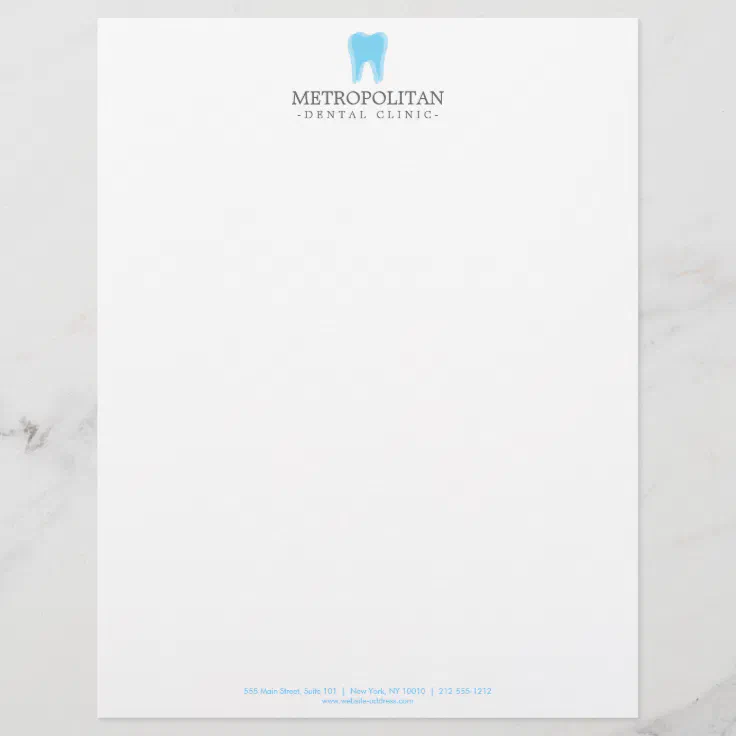 Classic Modern Dentist Tooth Logo on White Letterhead | Zazzle