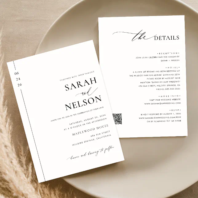 Classic Modern Elegant All In One QR Code Wedding Invitation | Zazzle