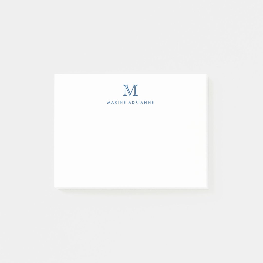 Classic Modern Elegant Navy Blue Monogram Initial Post-it Notes | Zazzle