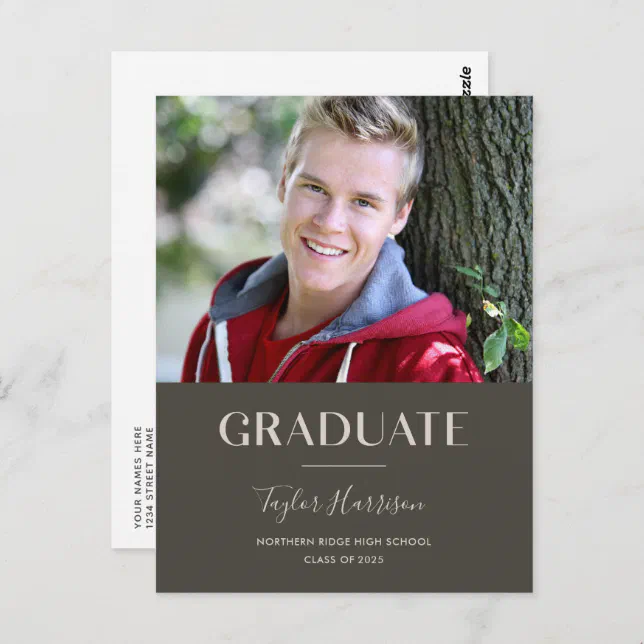 Classic Modern Graduate 1-Photo Graduation Party Postcard | Zazzle