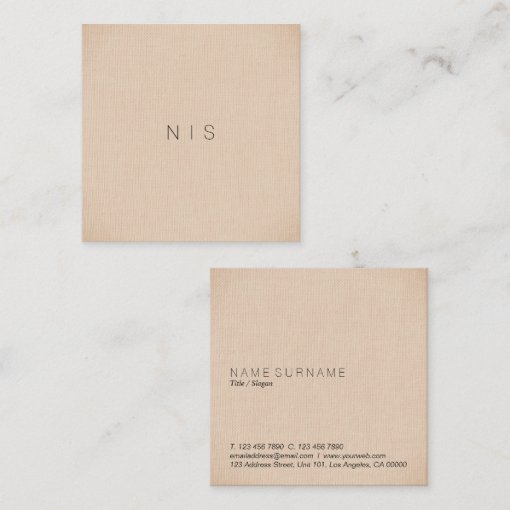 Classic Modern Minimalist Brown Linen Background Square Business Card ...