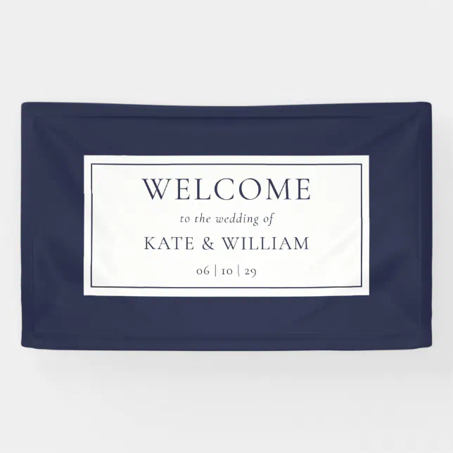 Classic Modern Navy Blue Wedding Welcome Banner | Zazzle