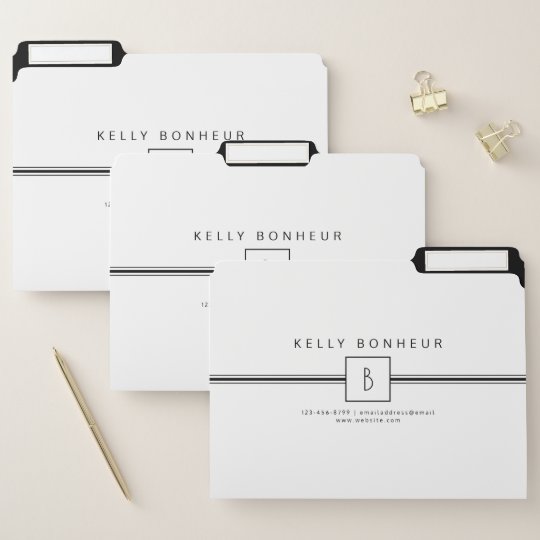 Classic Modern Professional Monogram White & Black File Folder | Zazzle.com