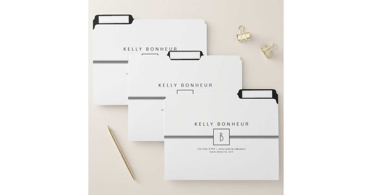 Classic Modern Professional Monogram White & Black File Folder | Zazzle