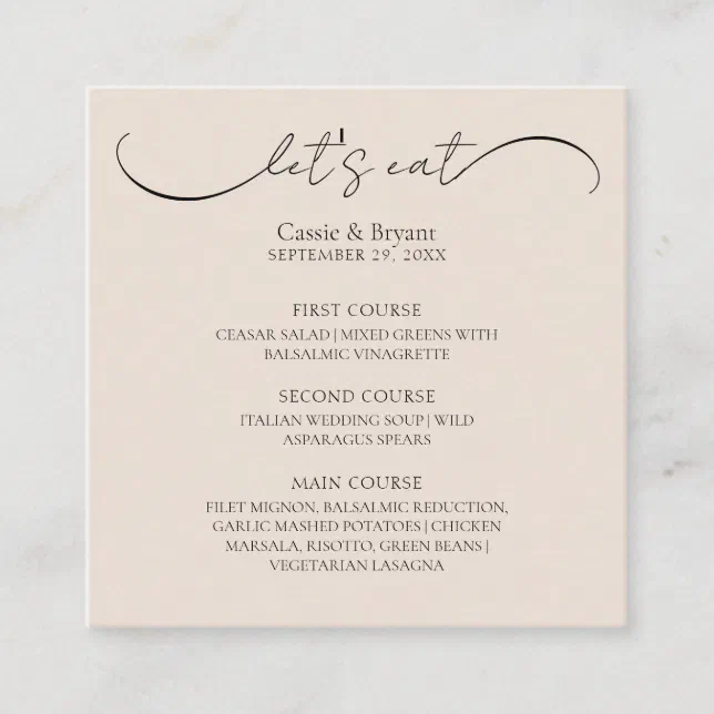 Classic Modern Script Wedding Menu Enclosure Card | Zazzle