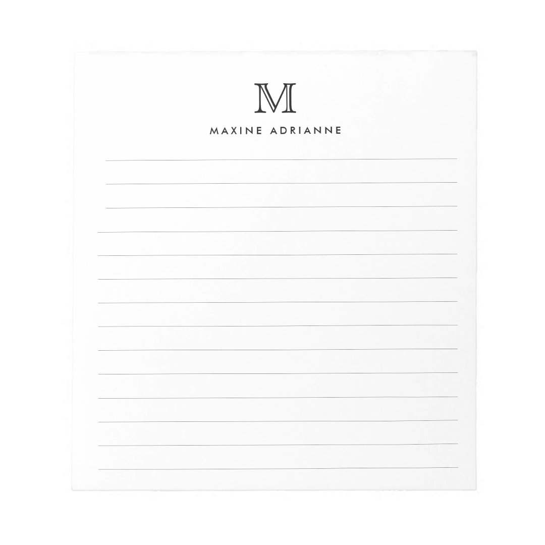 Classic Modern Simple Basic Black Monogram Lined Notepad | Zazzle