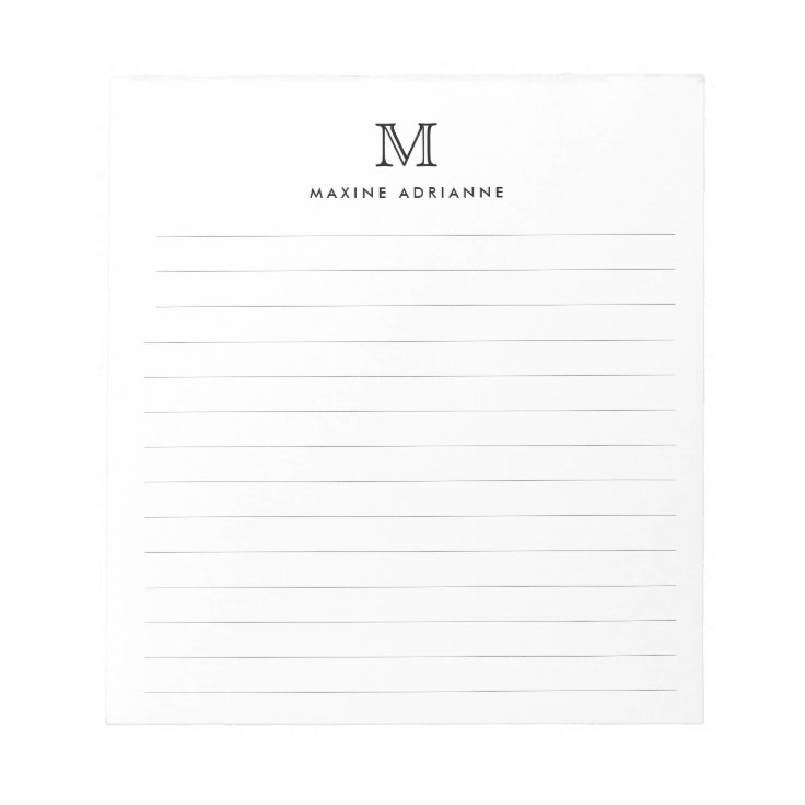 Classic Modern Simple Basic Black Monogram Lined Notepad | Zazzle